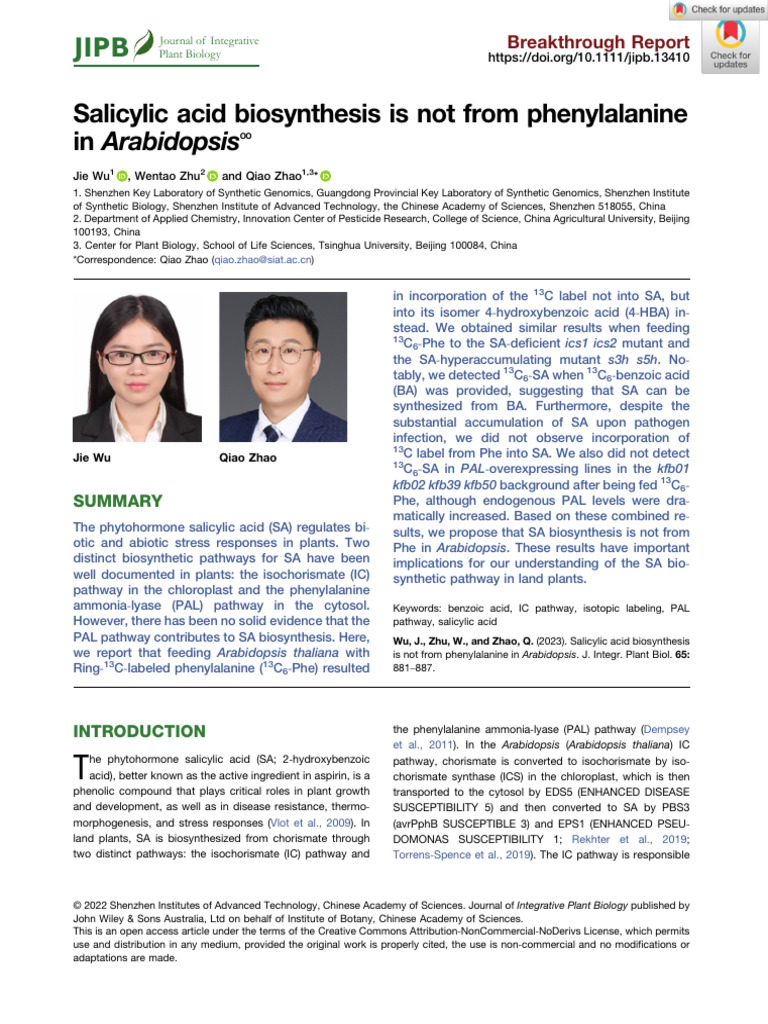 Arabidopsis SA Biosynthesis Pathways | PDF | Arabidopsis Thaliana ...