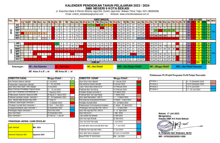Kalender Pendidikan SMKN 6 TP 2023 - 2024 | PDF