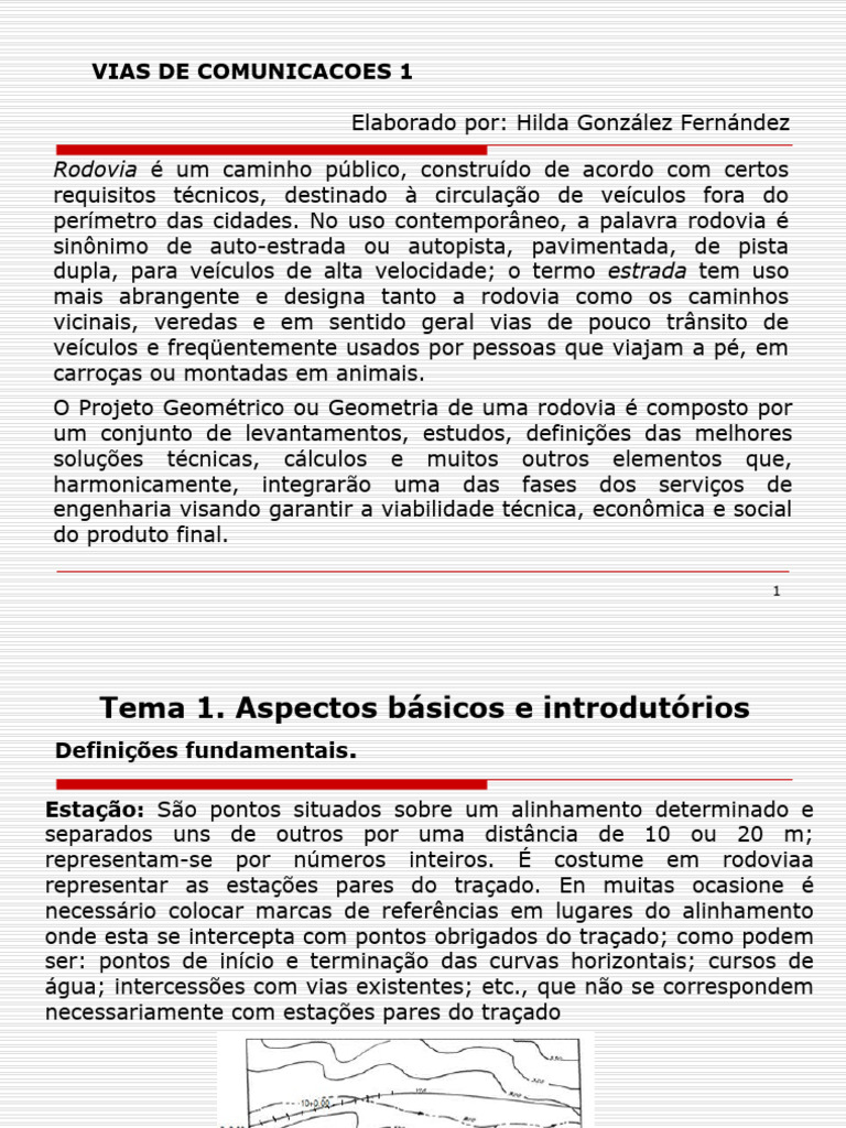 Tema 1 - Aspectos Basicos e Introdutório de Vias 1 | PDF | Tráfego | Rodovia