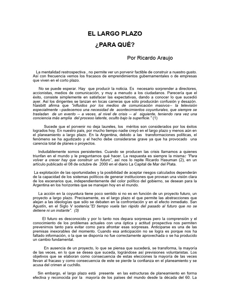El Largo Plazo | PDF | Planificación | Pensamiento