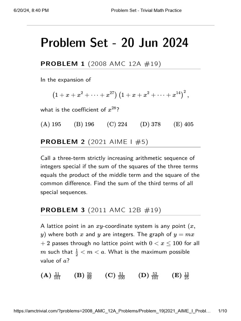 AMC Algebra Medium 3 New | PDF | Arithmetic | Mathematical Objects