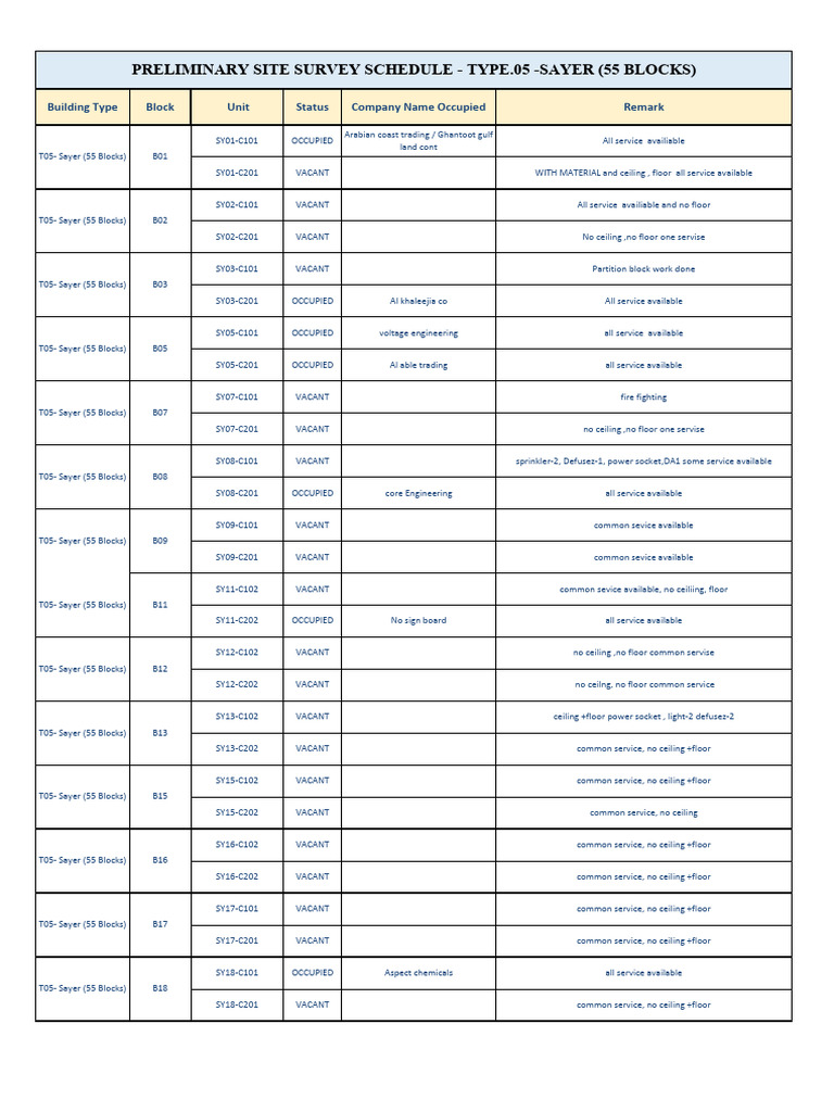 PRELIMINARY SITE SURVEY SCHEDULE - TYPE.02,4 &5 - T05 - Sayer Final | PDF
