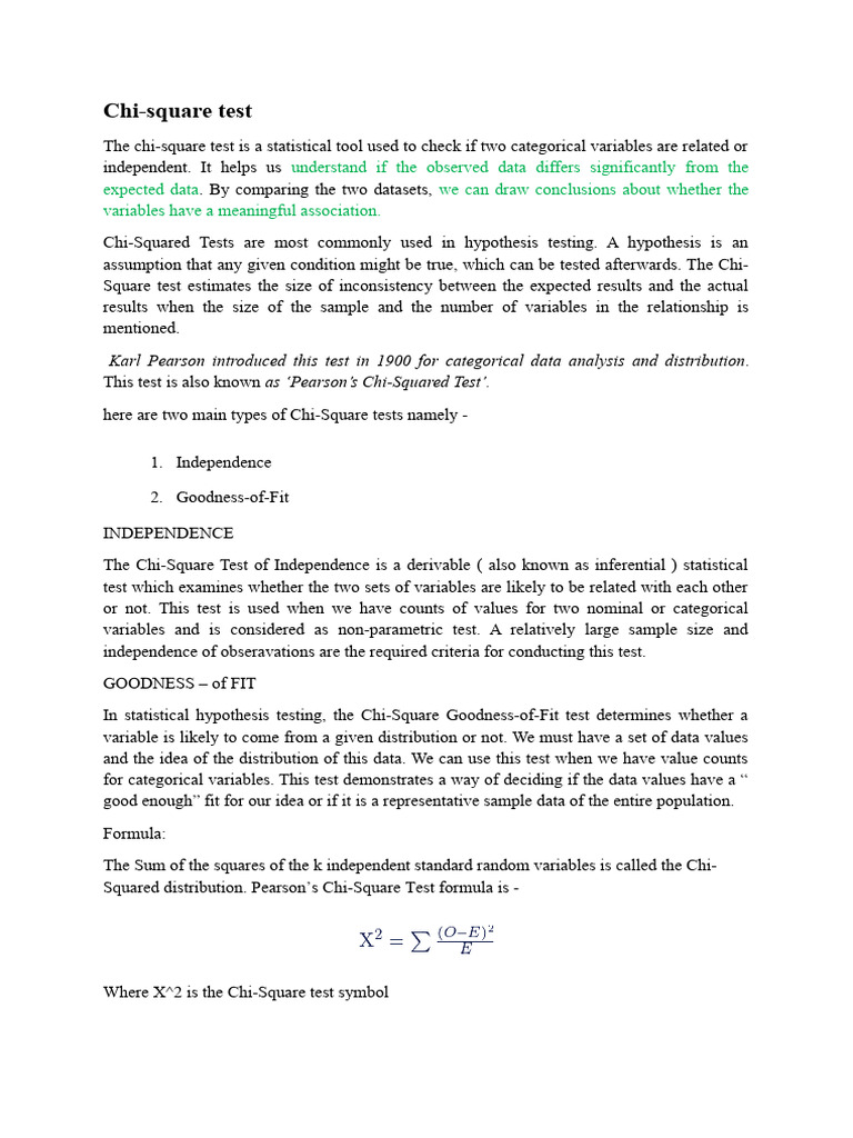 Chi square notes | PDF | Chi Squared Test | Statistical Hypothesis Testing