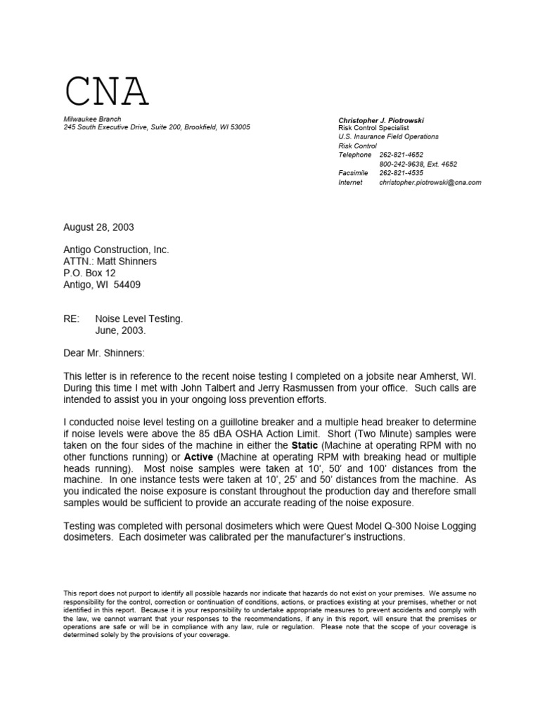 MHB and 8600 Noise August 2003 | PDF | Noise | Working Conditions