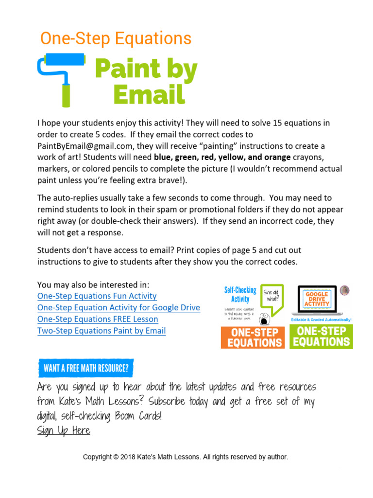 One Step Equations Fun Activity | PDF