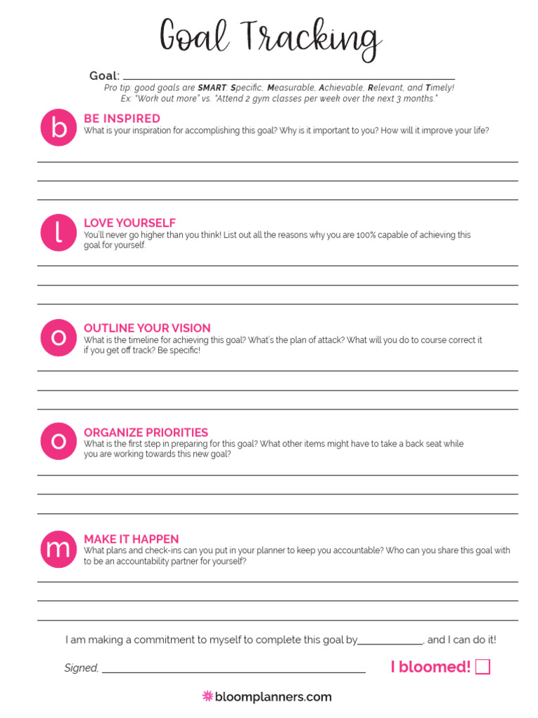 Bloom Goal Tracking Sheet | PDF | Self-Improvement | Lifestyle
