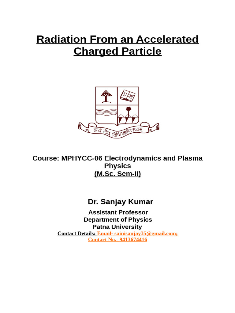 Radiation Produce by Accelerated Charge Particle | PDF | Acceleration | Electric Field