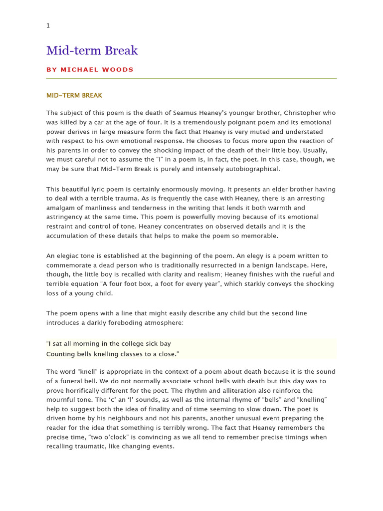 Mid-Term Break | PDF | Poetry | Grief