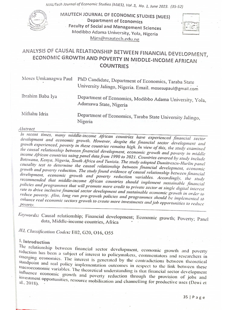 Analysis of Causal Relationship Between Financial Development, Economic ...