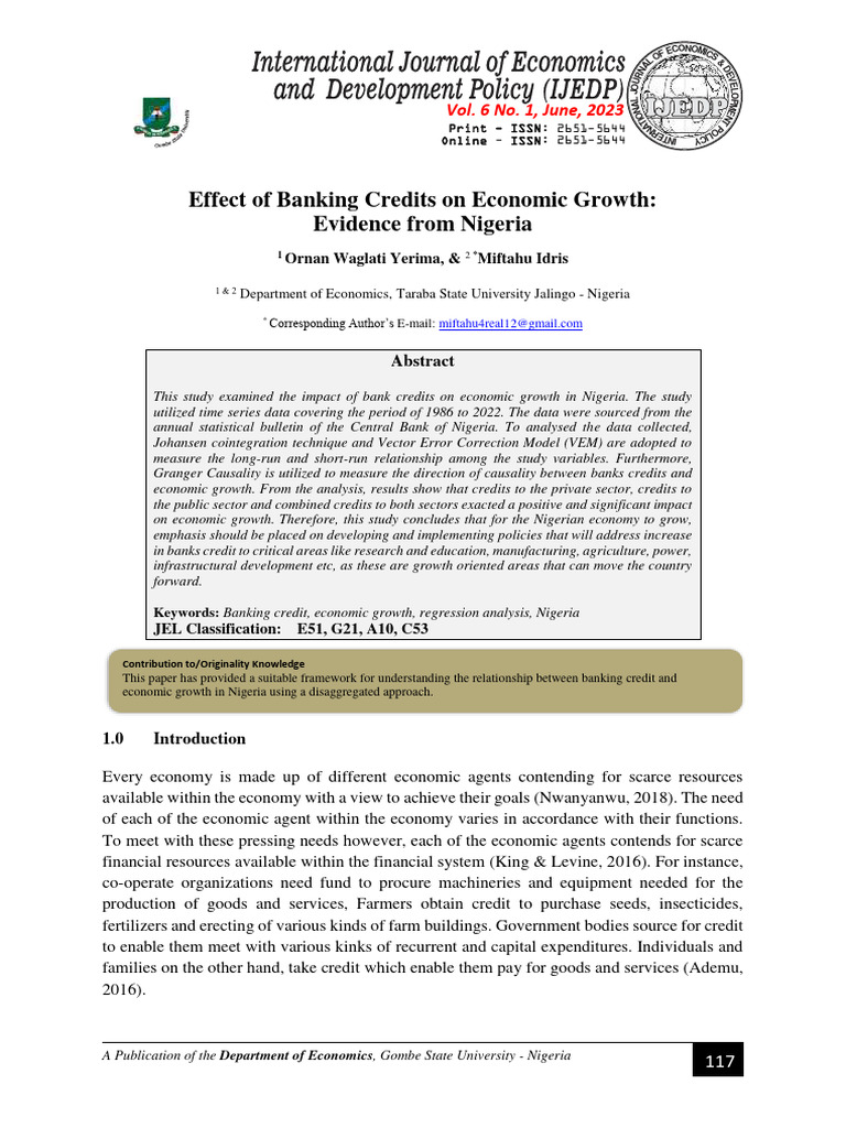 Effect of Bank Credits On Economic Growth. Evidence From Nigeria | PDF ...