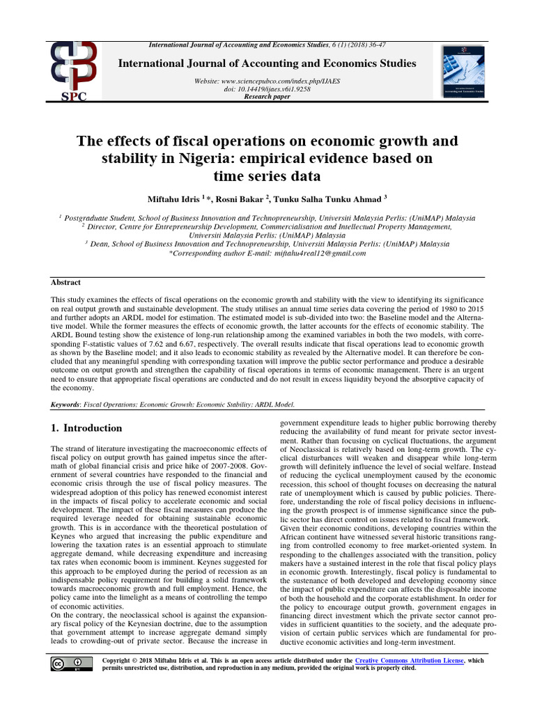 The Effects of Fiscal Operations On Macroeconomic Growth and Stability ...