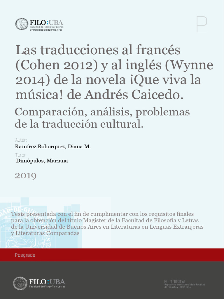 Las Traducciones Al Francés (Cohen 2012) y Al Inglés (Wynne 2014) de La ...