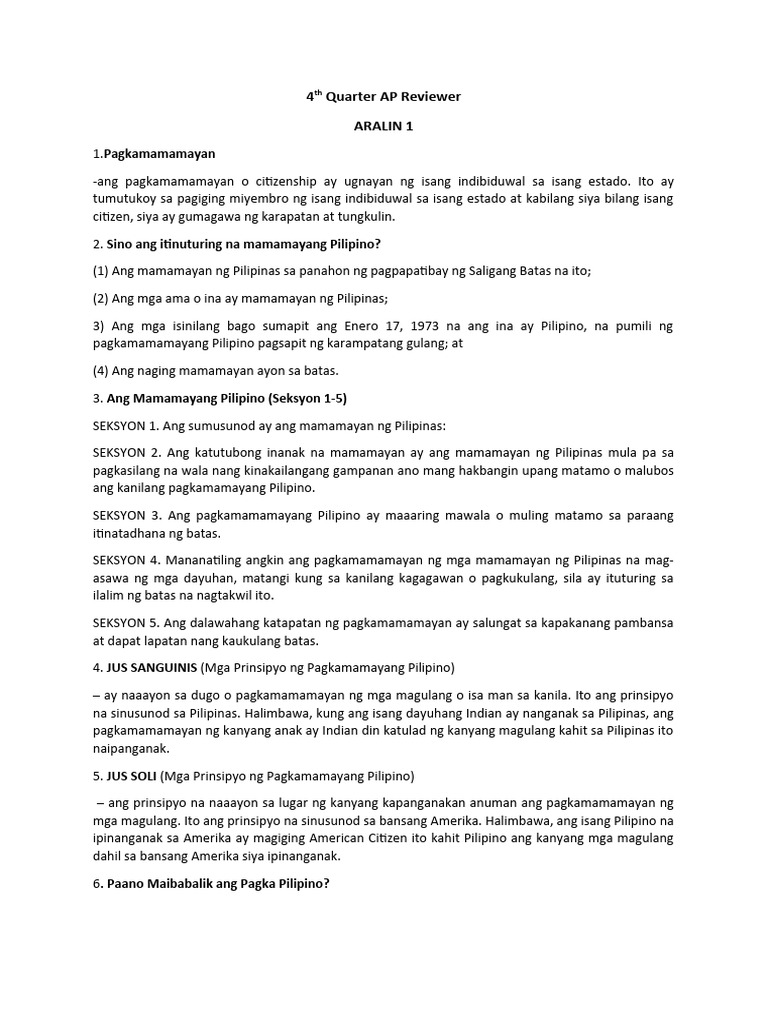 G10 4th Quarter AP Reviewer | PDF