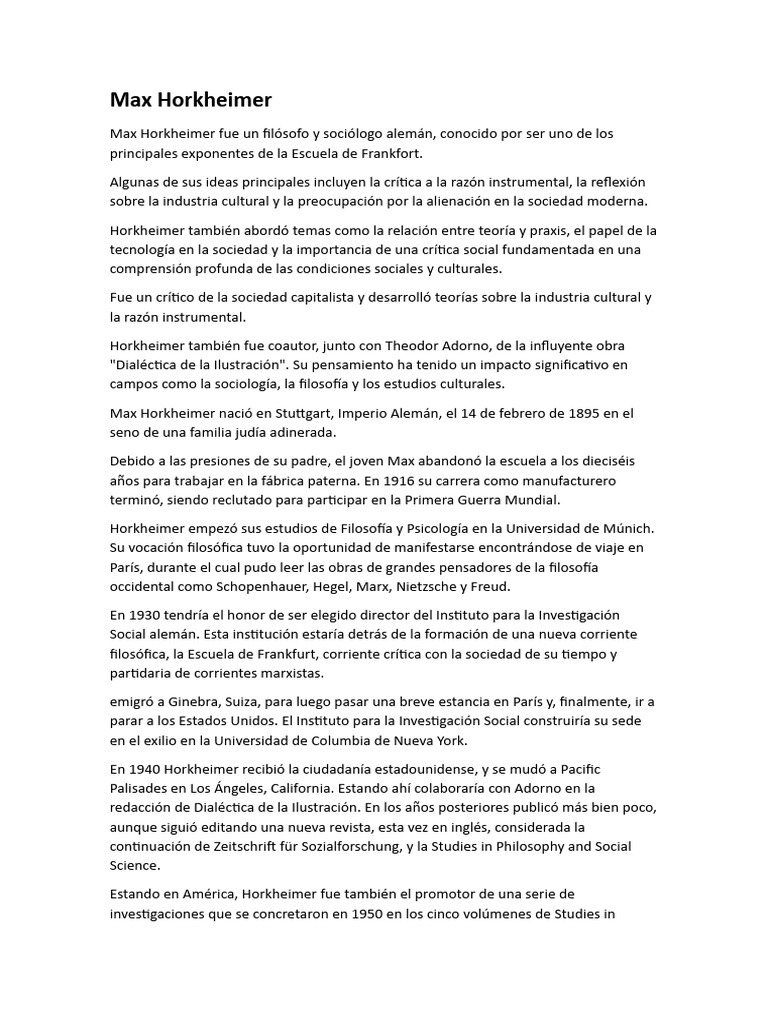 Max Horkheimer | PDF | Educación en artes liberales | Teorías sociológicas