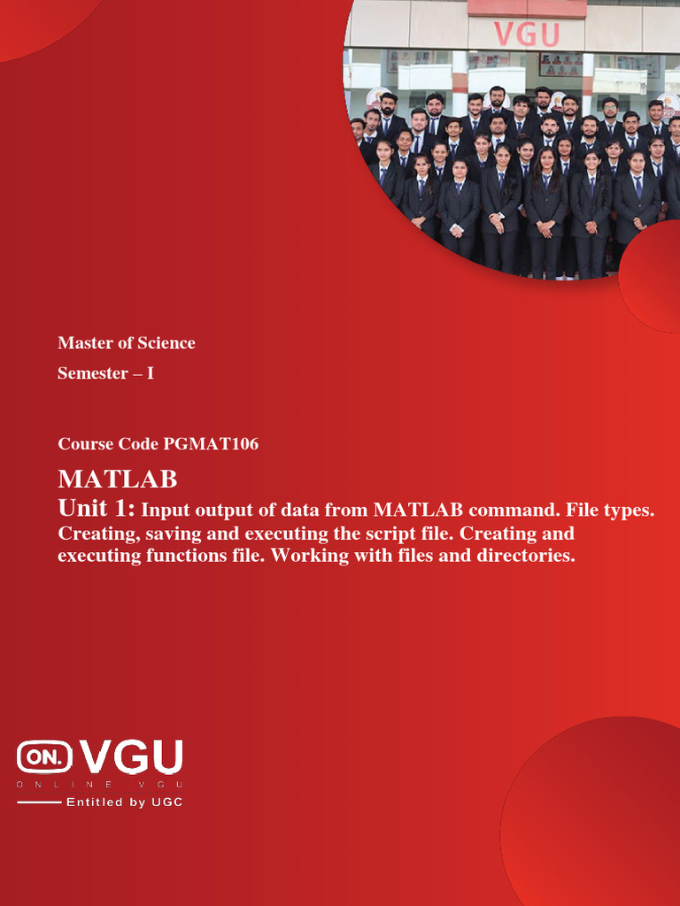 VGUOL MSC PGMAT106 Matlab Unit 1.ebook | PDF | Computer File | Matlab