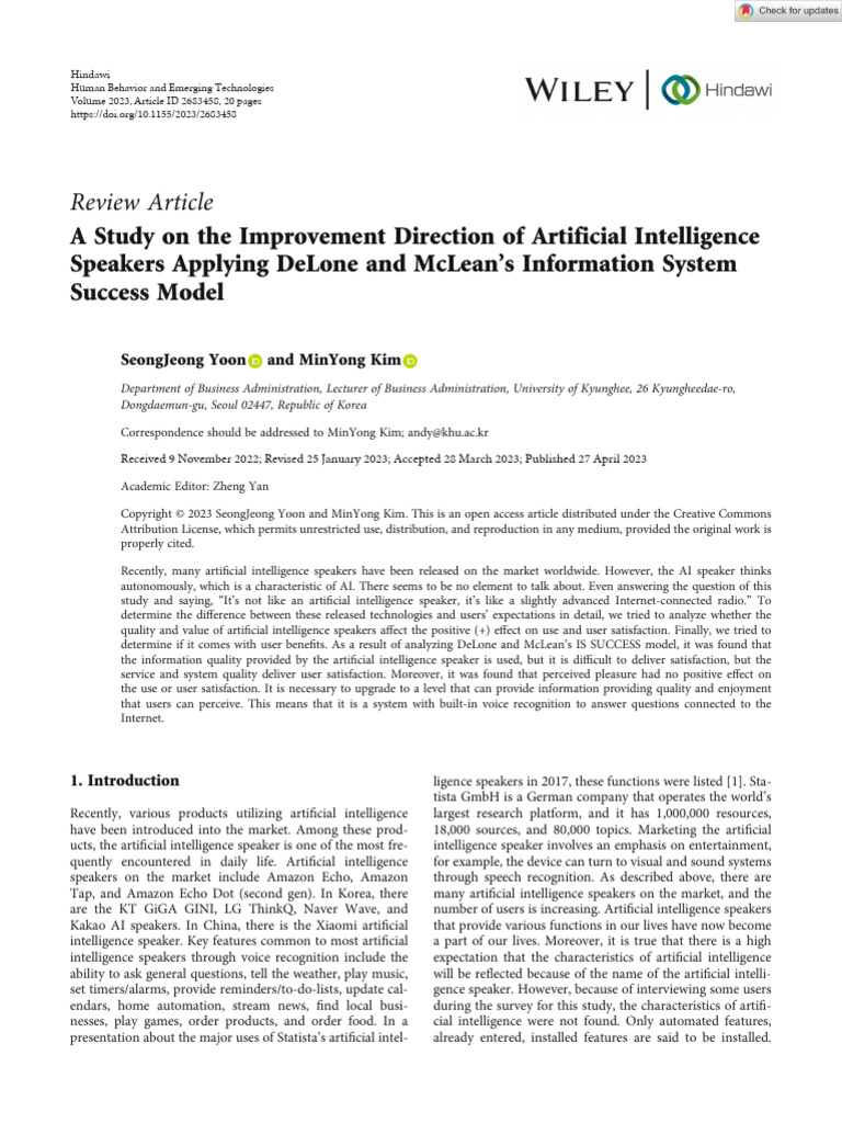 Human Behavior and Emerging Technologies - 2023 - Yoon - A Study On The ...