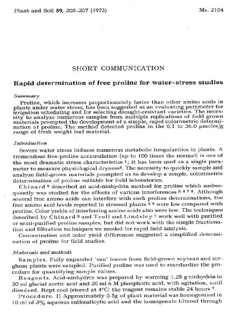 Proline Analysis | PDF