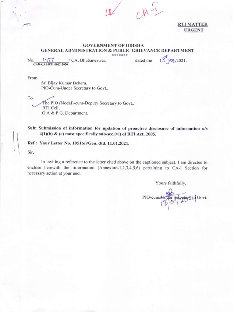 1477 - CA1 13-01-2021 Proactive Disclosure - Information U - s4 (2) (B ...