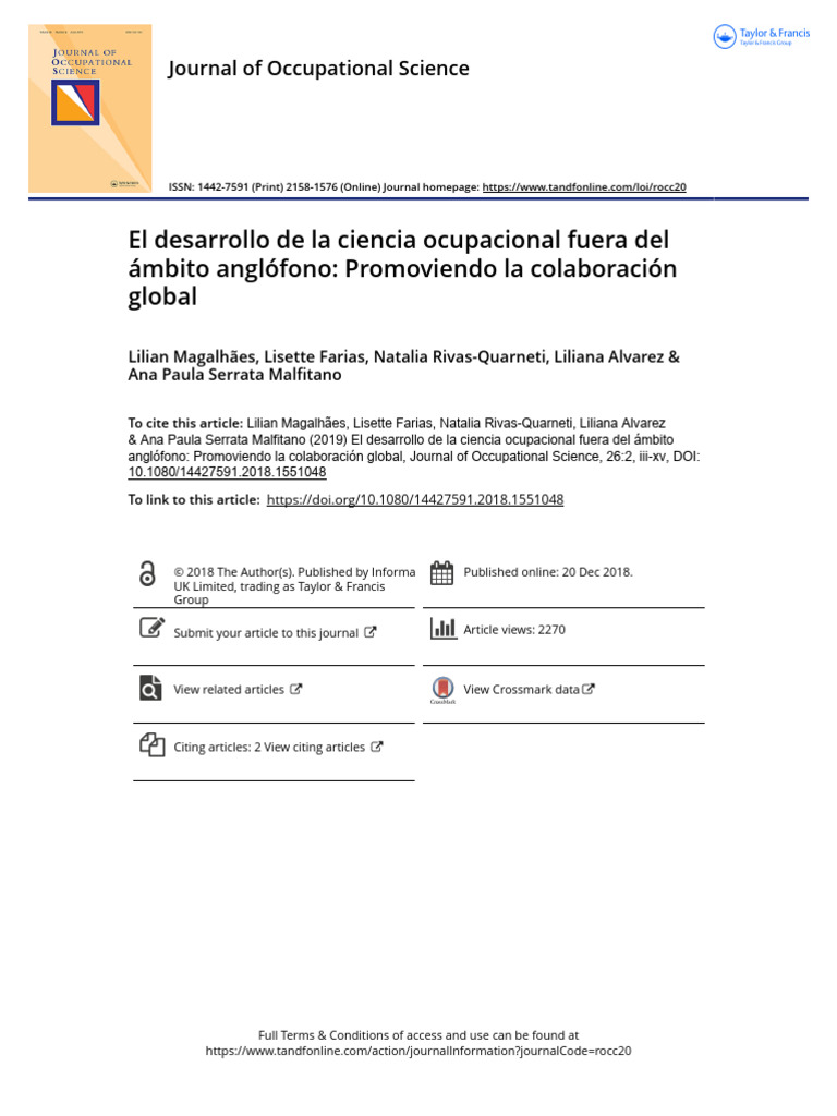 El Desarrollo de La Ciencia Ocupacional Fuera Del Mbito Angl Fono ...