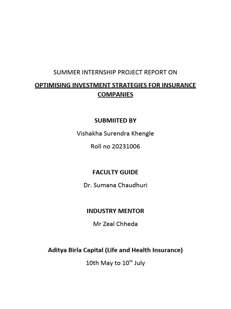 Summer Internship Project Report On | PDF | Insurance | Life Insurance