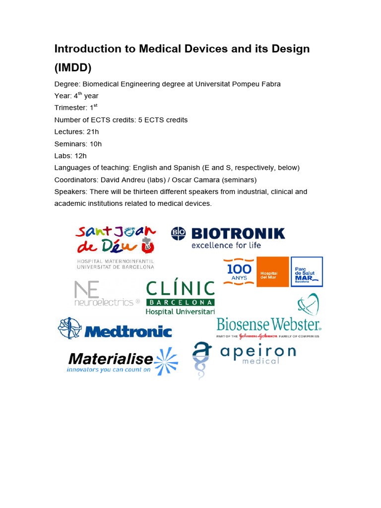 Medical Device Design Course Overview | PDF | Medical Device | 3 D ...