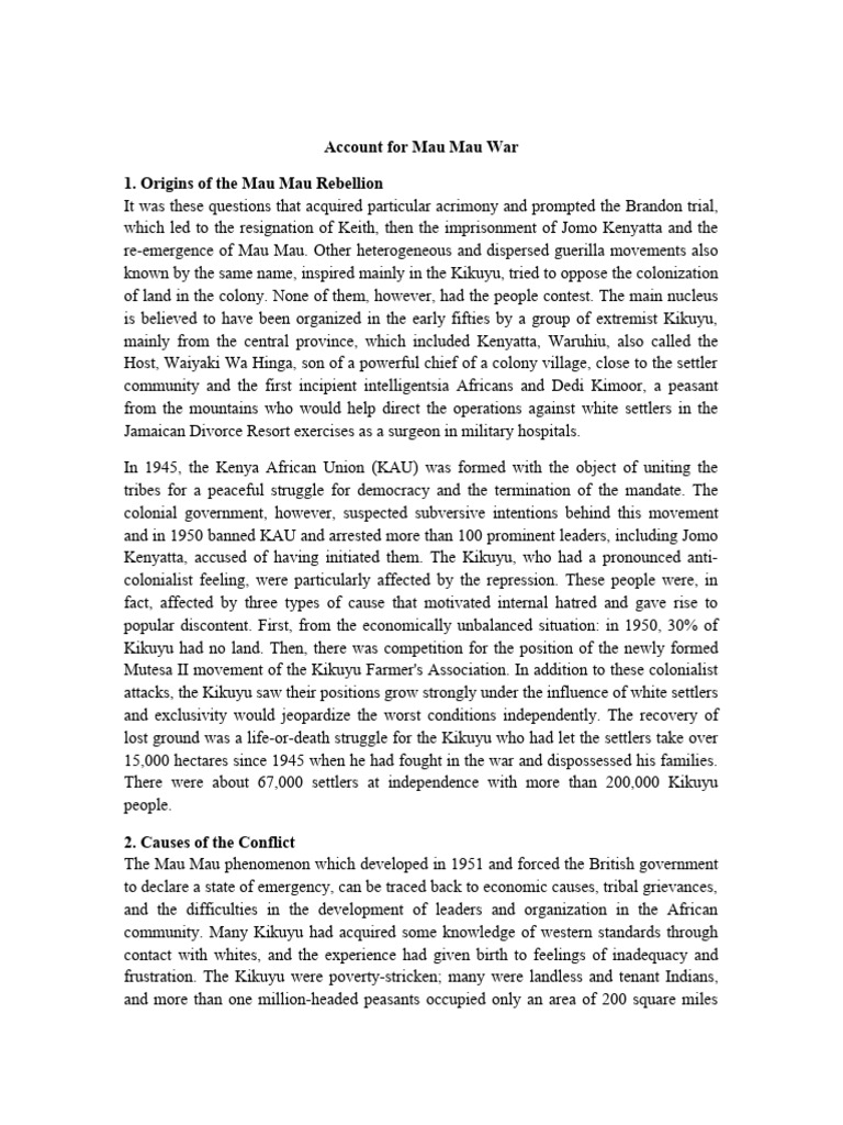 Account For Mau Mau War | PDF | Kenya | British Empire