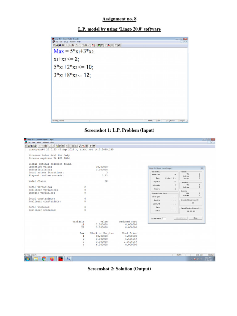 L.P. Model with Lingo 20.0 Software | PDF