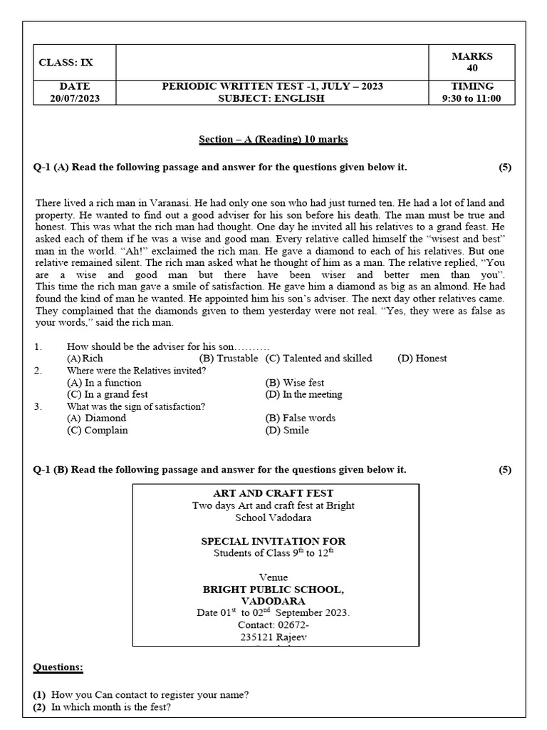 Ix English 40 MRKS TXT Ch1,2-1poem, SLR CH-1 40 M | PDF
