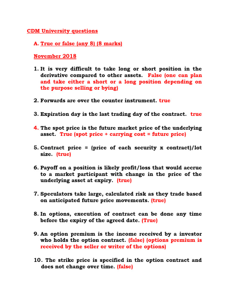 TYBMS CDM University Questions | PDF | Option (Finance) | Futures Contract