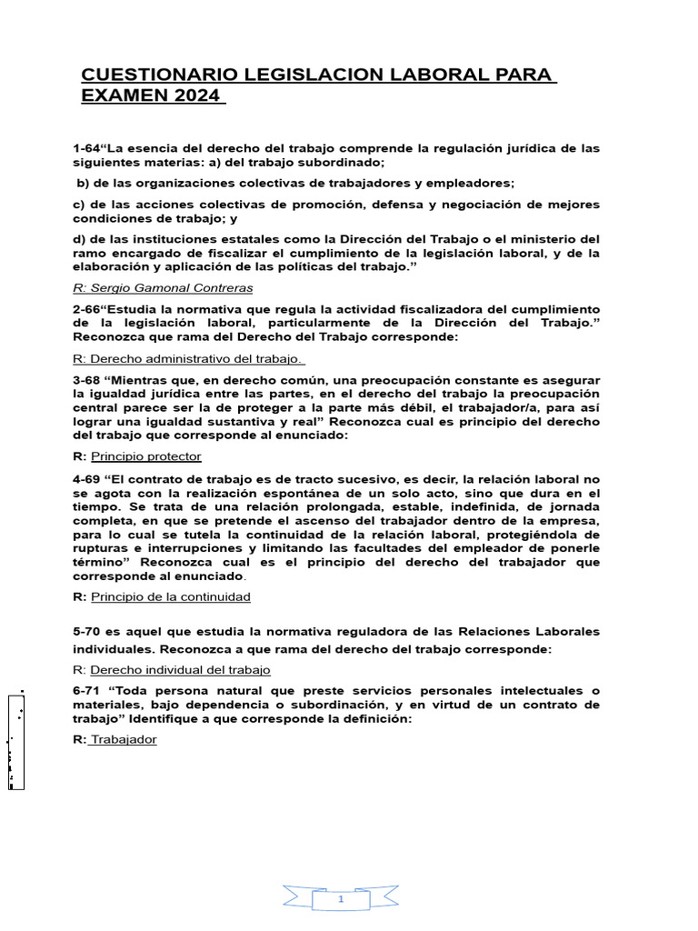 LEGISLACION LABORAL PARA EXAMEN 2024- | PDF | Derecho laboral ...
