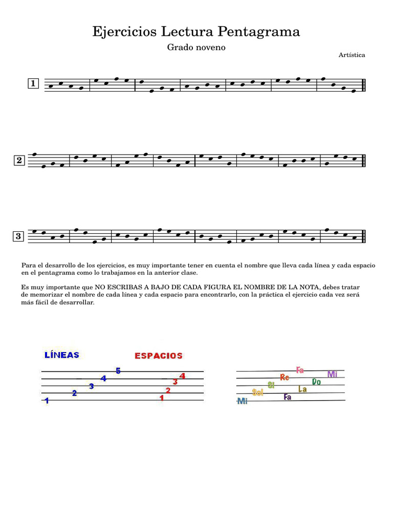 Ejercicios Lectura Pentagrama | PDF