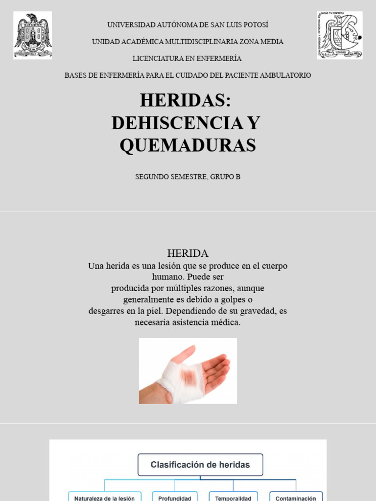 Heridas Dehiscencia y Quemaduras | PDF | Quemar | Herida