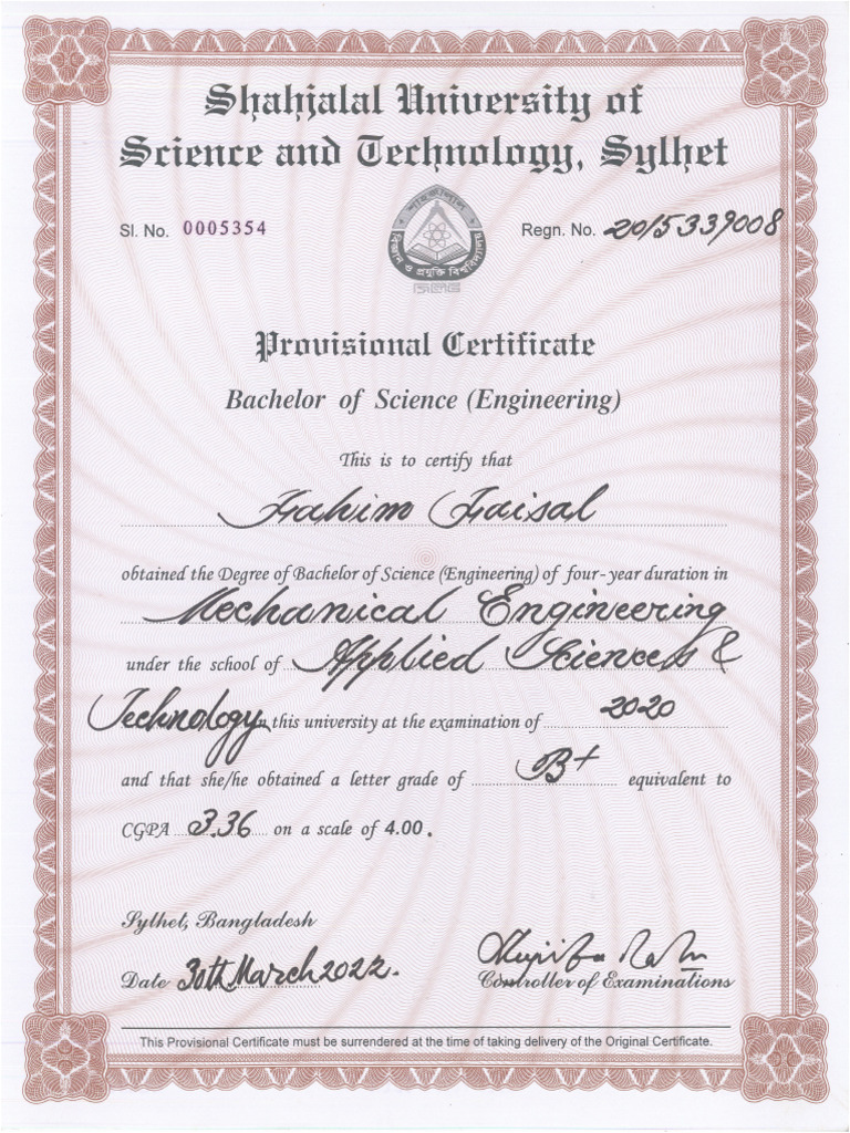 B.Sc. (Engg.) Certificate | PDF