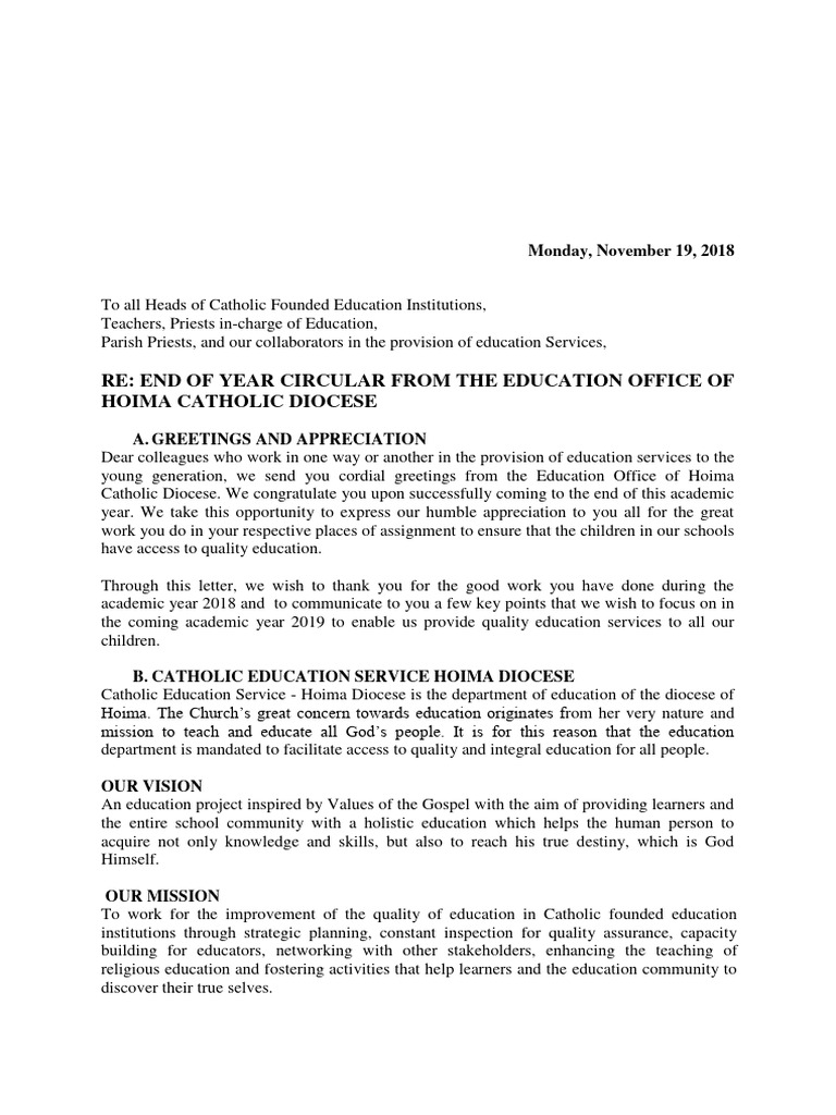 End of Year Circular 2018 | PDF | Teachers | Banks