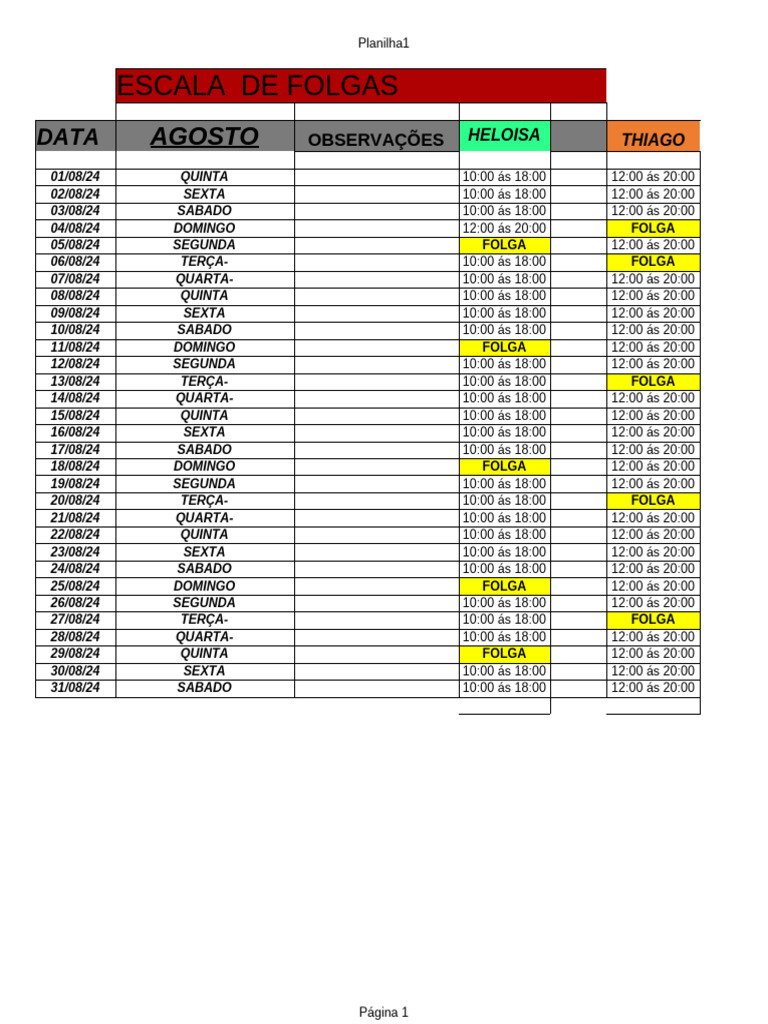 Escala de Folga 2 | PDF