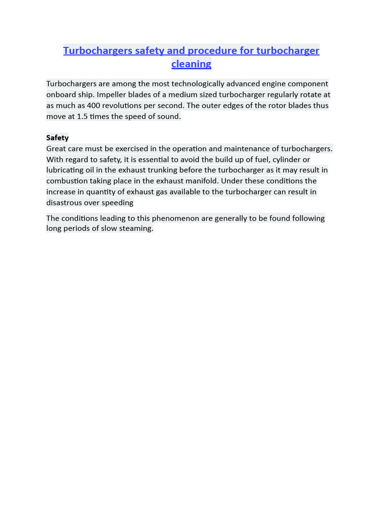 Turbochargers Safety and Procedure For Turbocharger Cleaning | PDF ...