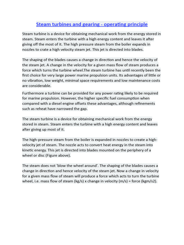 Steam turbines and gearing - operating principle | PDF | Turbine | Jet ...