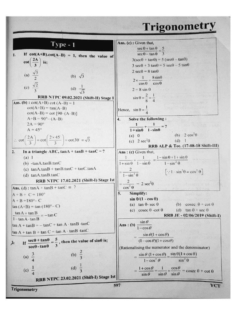Trigonometry RRB (1) | PDF