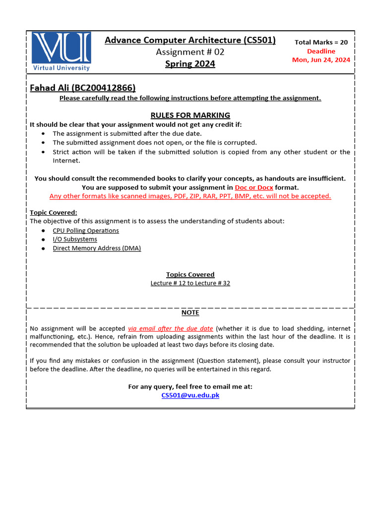 MRK - Spring 2024 - CS501 - 2 - BC200412866 | PDF | Central Processing Unit | Input/Output
