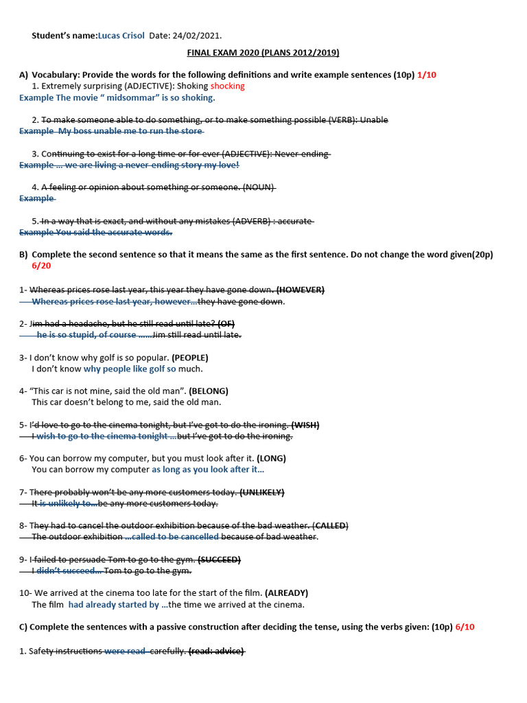 1A CRISOL Lucas Rodrigo FINAL EXAM Lengua Inglesa I 2do Llam Feb 2021 | PDF | Adjective | Adverb