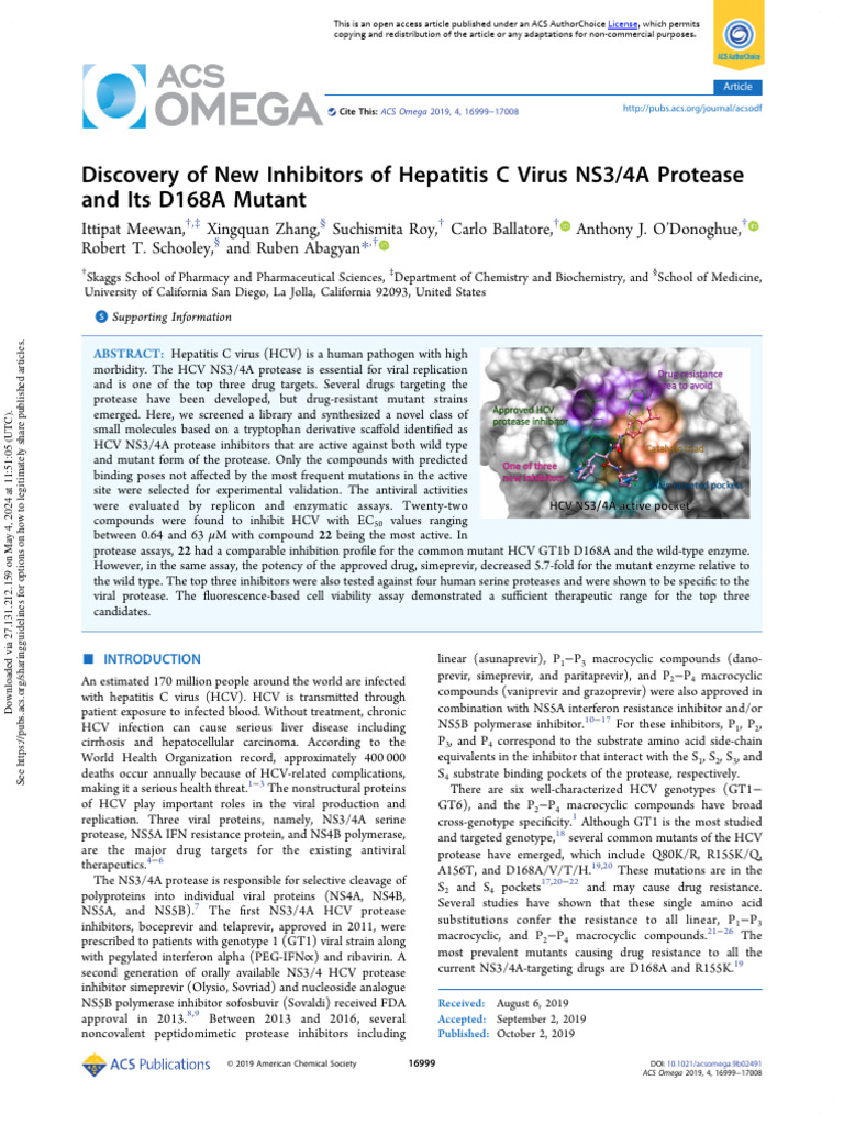 Meewan Et Al 2019 Discovery of New Inhibitors of Hepatitis C Virus ns3 ...