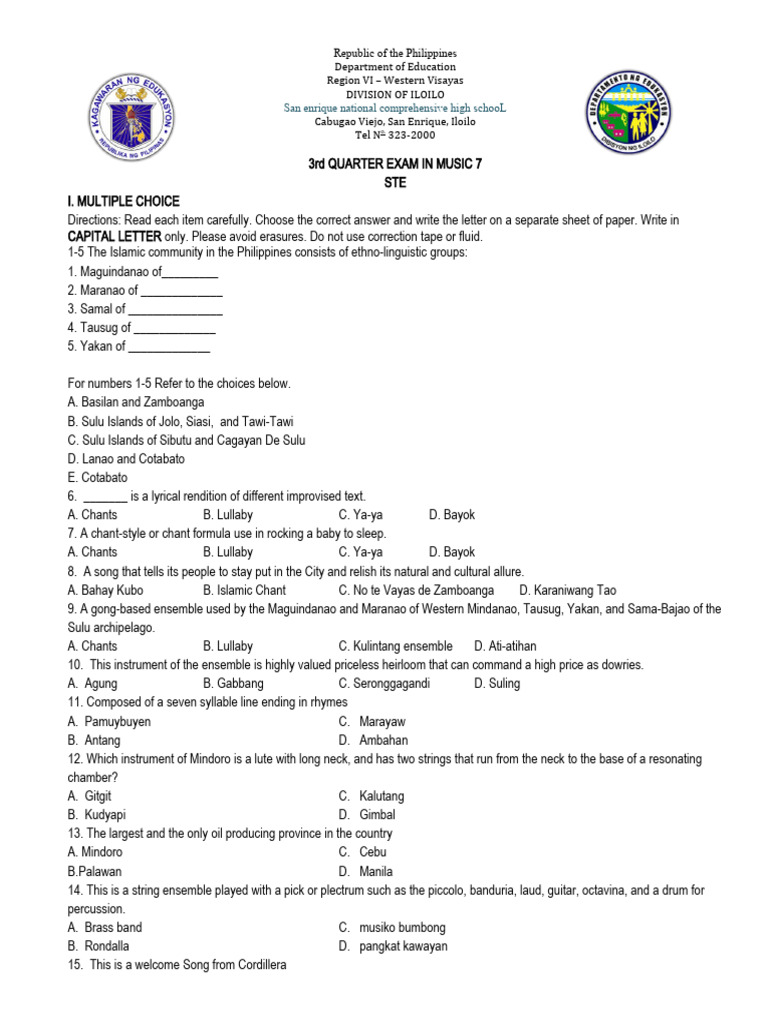 3RD Periodical Exam - Grade 7 | PDF | Philippines | Mindanao