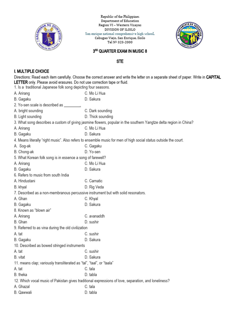 3RD Periodical Exam - Grade 8 | PDF | Musicology | Performing Arts