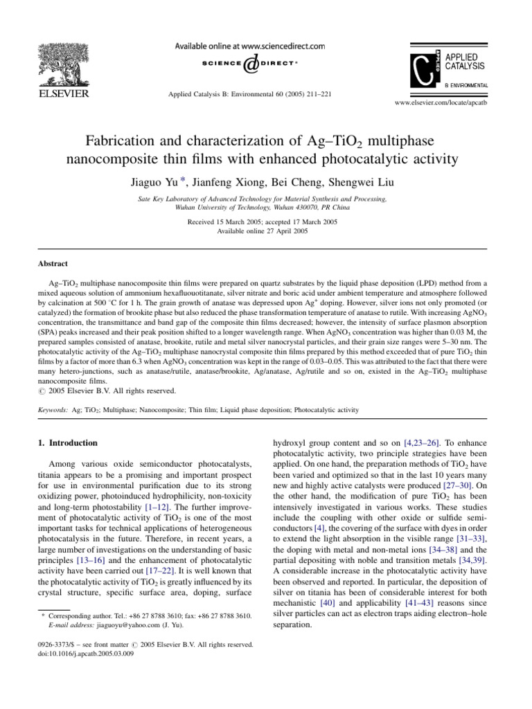 Fabrication and Characterization of Ag-Tio Multiphase Nanocomposite Thin Films With Enhanced ...