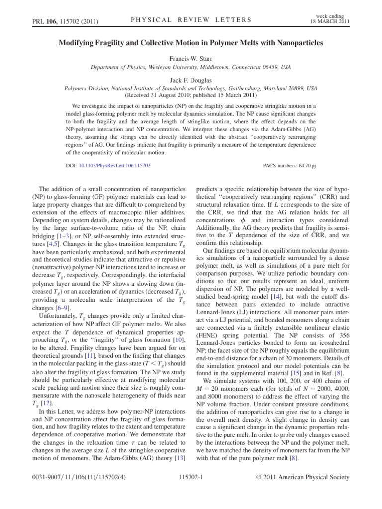 Modifying Fragility and Collective Motion in Polymer Melts With ...