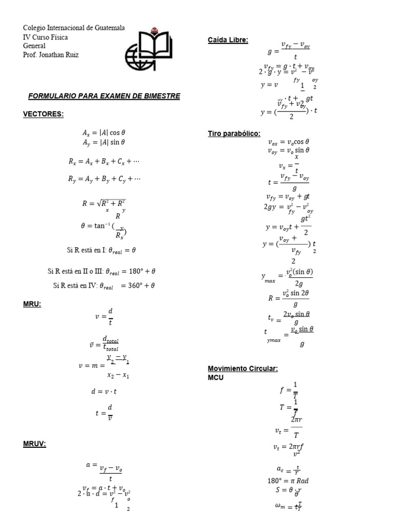 Formulario Completo | PDF | Mecanica clasica | Cantidades fisicas