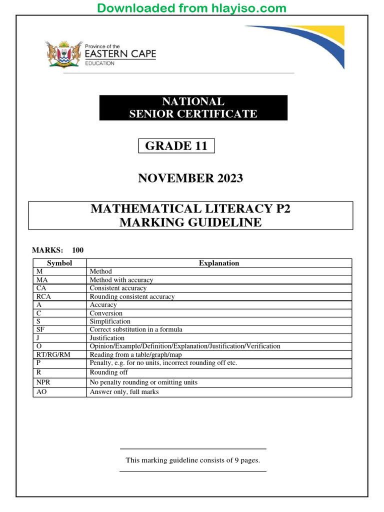 MATHS LIT P2 MEMO GR11 NOVEMBER 2023 - English - Hlayiso - Com | PDF ... MATHS LIT P2 MEMO GR11 NOVEMBER 2023 - English - Hlayiso - Com | PDF ...