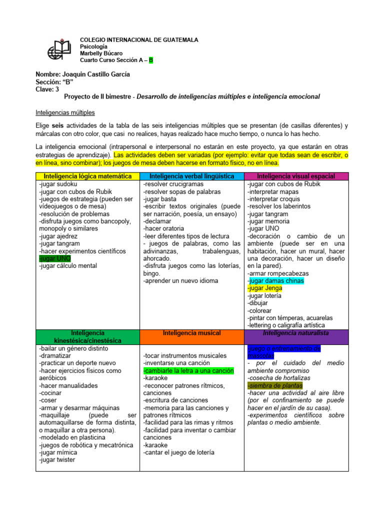 Proyecto de Inteligencias Múltiples | PDF | Inteligencia | Creatividad