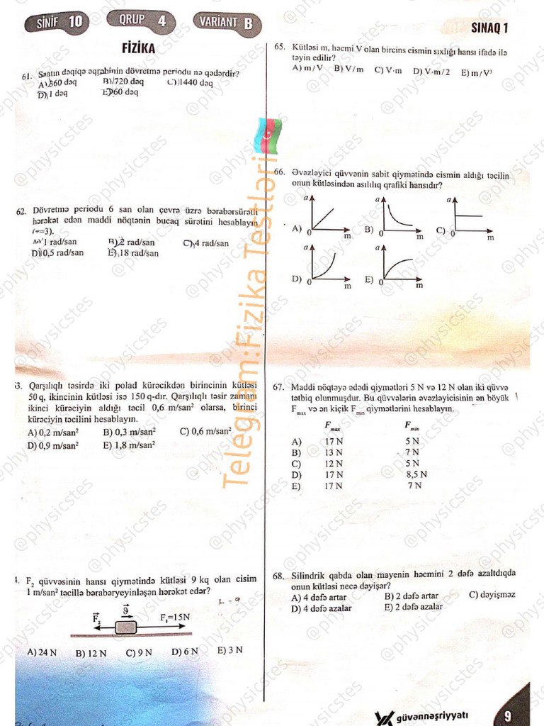 Güvən Sınaq 1 10 Cu Sinif 2022 | PDF