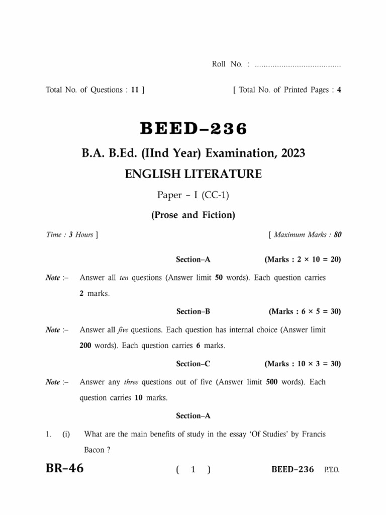 Ba Bed Sample Paper | PDF